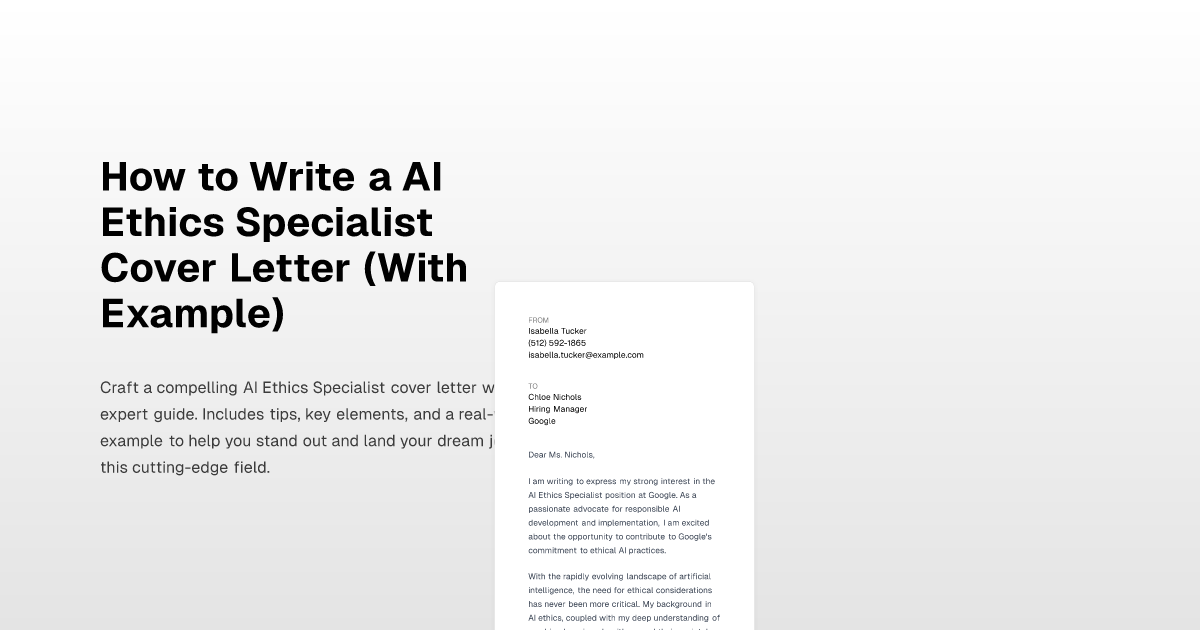 How to Write a AI Ethics Specialist Cover Letter (With Example)