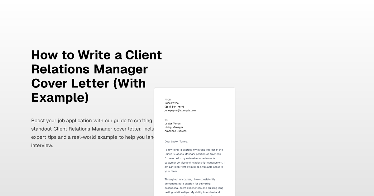 How to Write a Client Relations Manager Cover Letter (With Example)