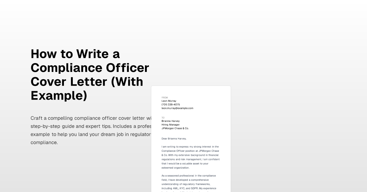 How to Write a Compliance Officer Cover Letter (With Example)