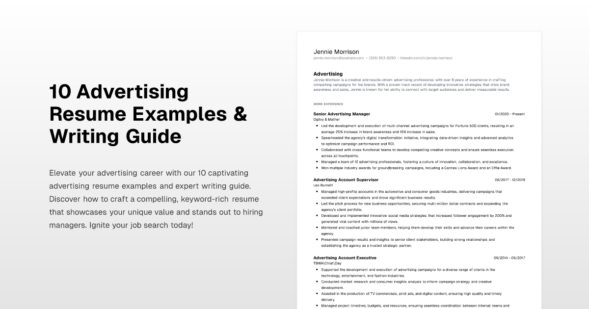 10 Advertising Resume Examples & Writing Guide