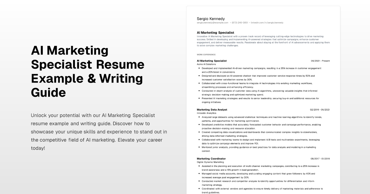 AI Marketing Specialist Resume Example & Writing Guide