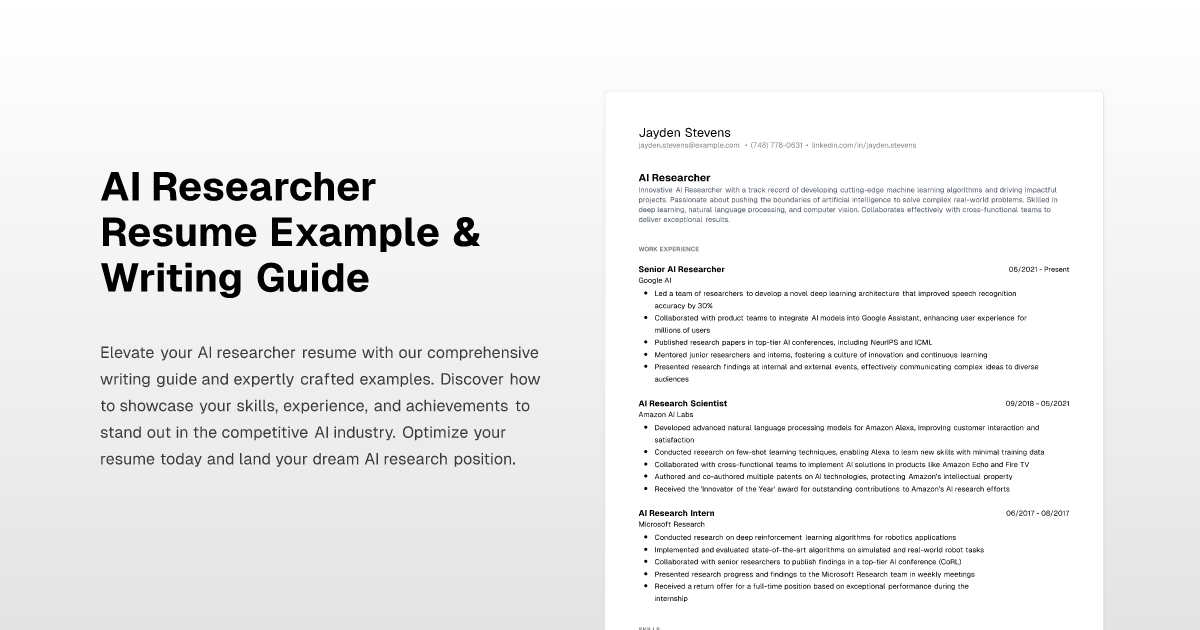 Ai Researcher Resume Example And Writing Guide 