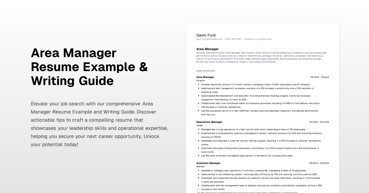 Area Manager Resume Example & Writing Guide