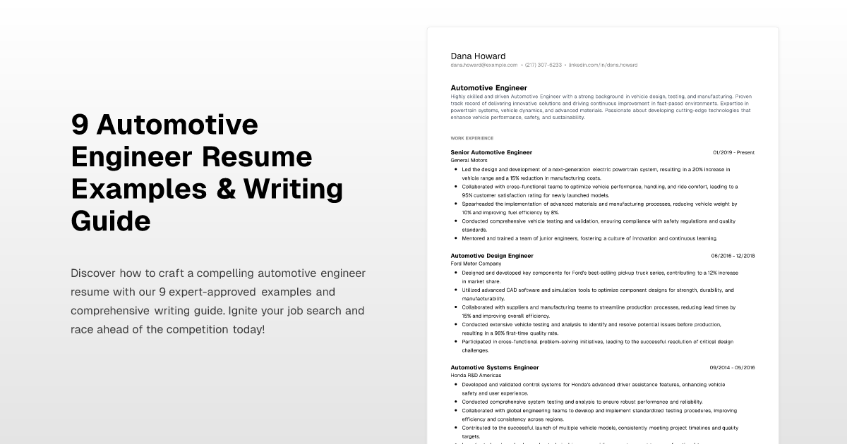 9 Automotive Engineer Resume Examples & Writing Guide