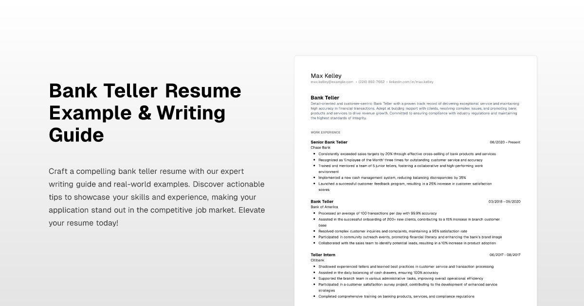 Bank Teller Resume Example & Writing Guide