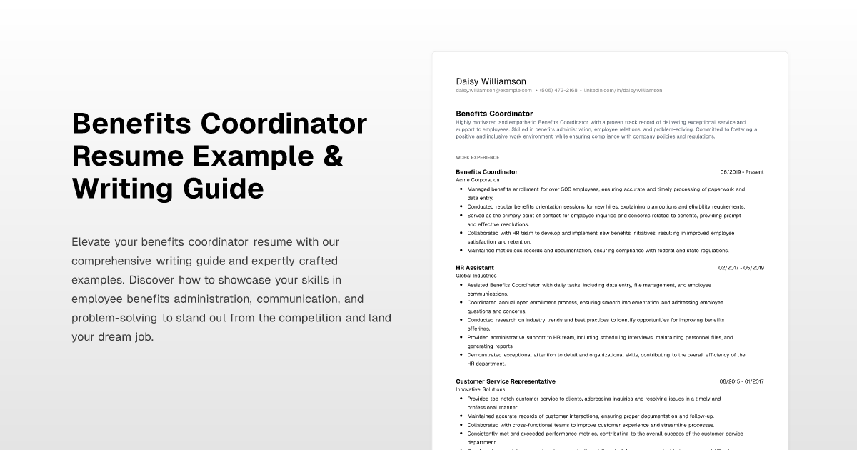Benefits Coordinator Resume Example & Writing Guide