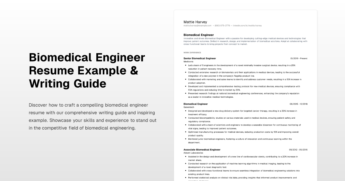 Biomedical Engineer Resume Example & Writing Guide