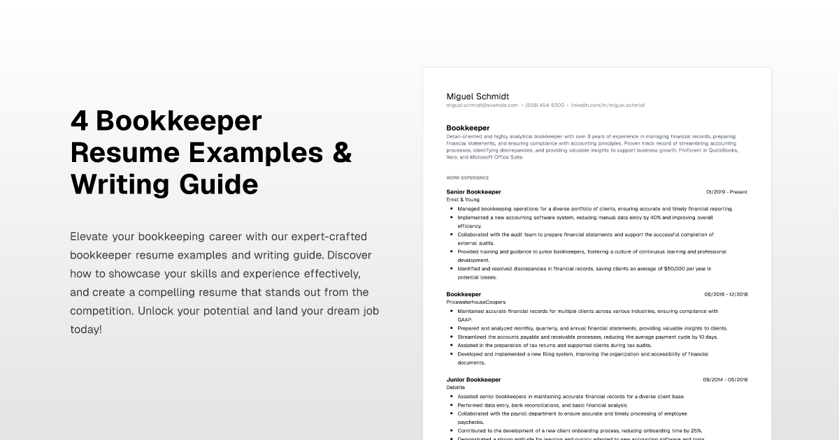 4 Bookkeeper Resume Examples & Writing Guide