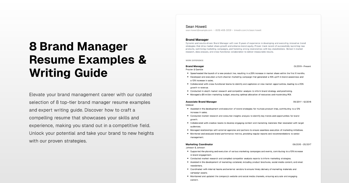 8 Brand Manager Resume Examples & Writing Guide
