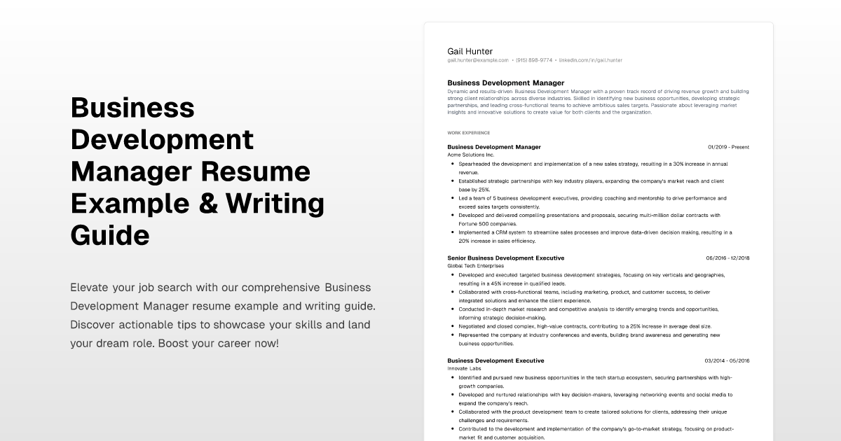 Business Development Manager Resume Example & Writing Guide