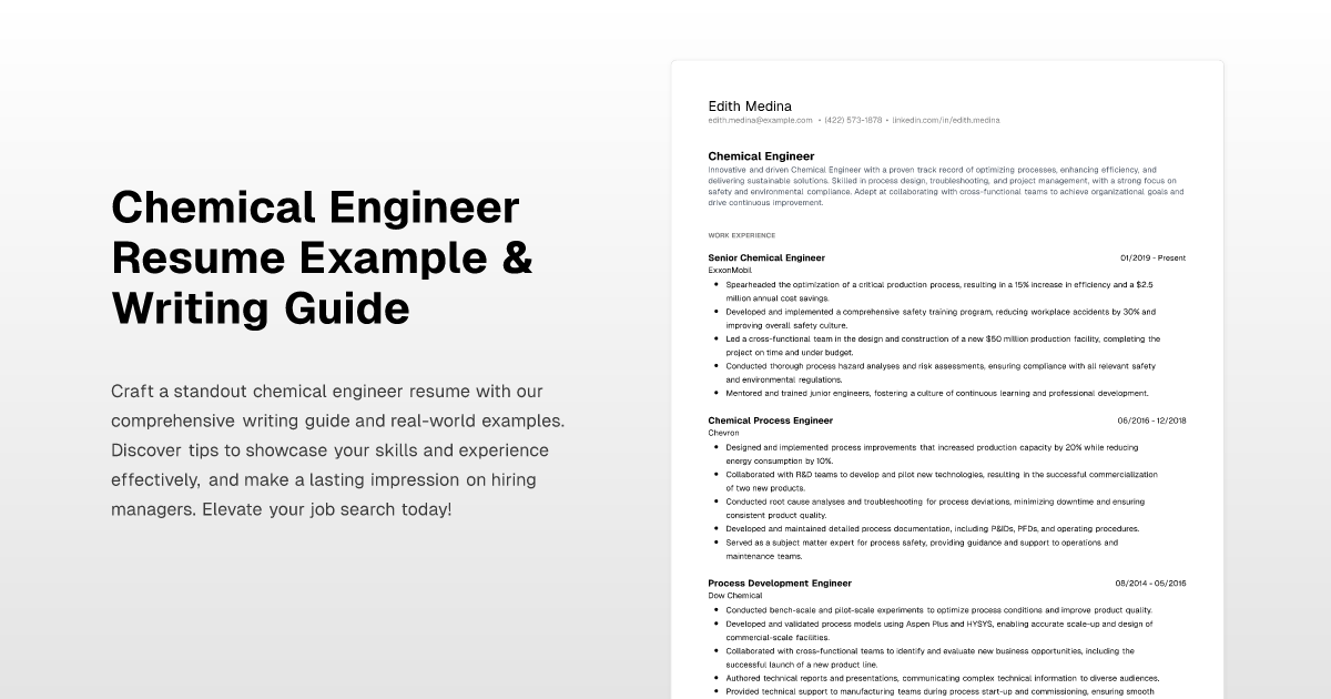 Chemical Engineer Resume Example & Writing Guide