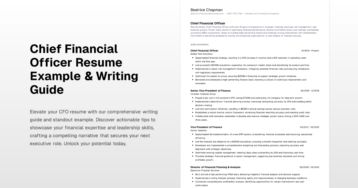 Chief Financial Officer Resume Example & Writing Guide