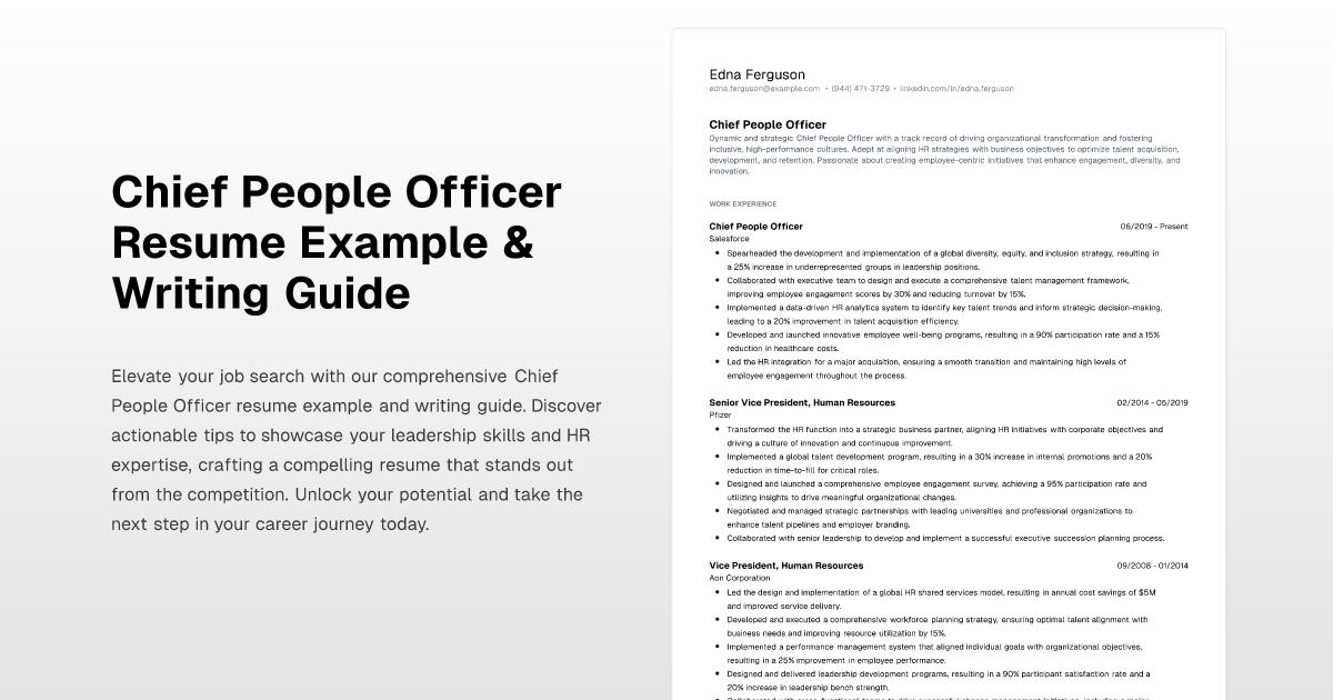 Chief People Officer Resume Example & Writing Guide Chief People Officer Resume Example & Writing Guide