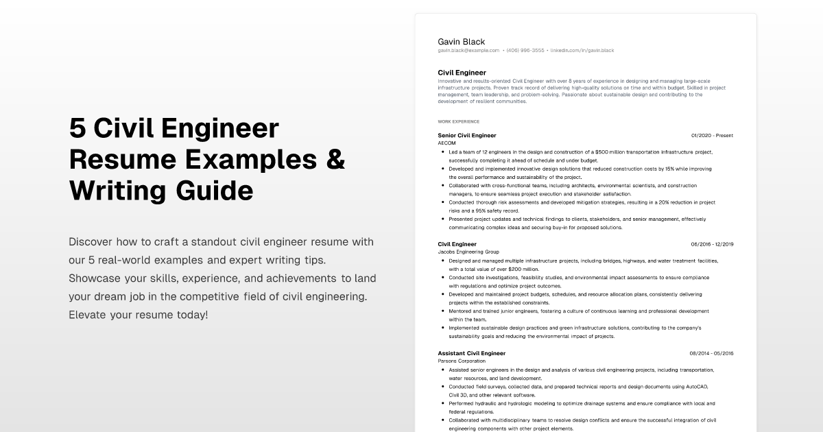 5 Civil Engineer Resume Examples & Writing Guide