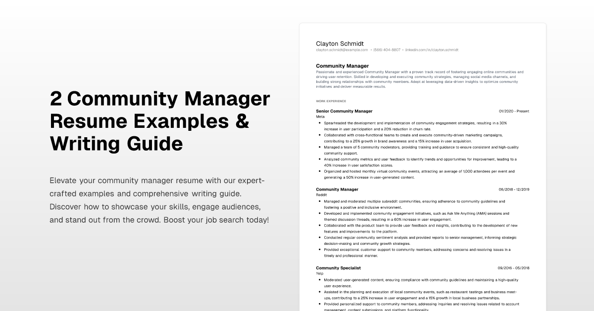 2 Community Manager Resume Examples & Writing Guide
