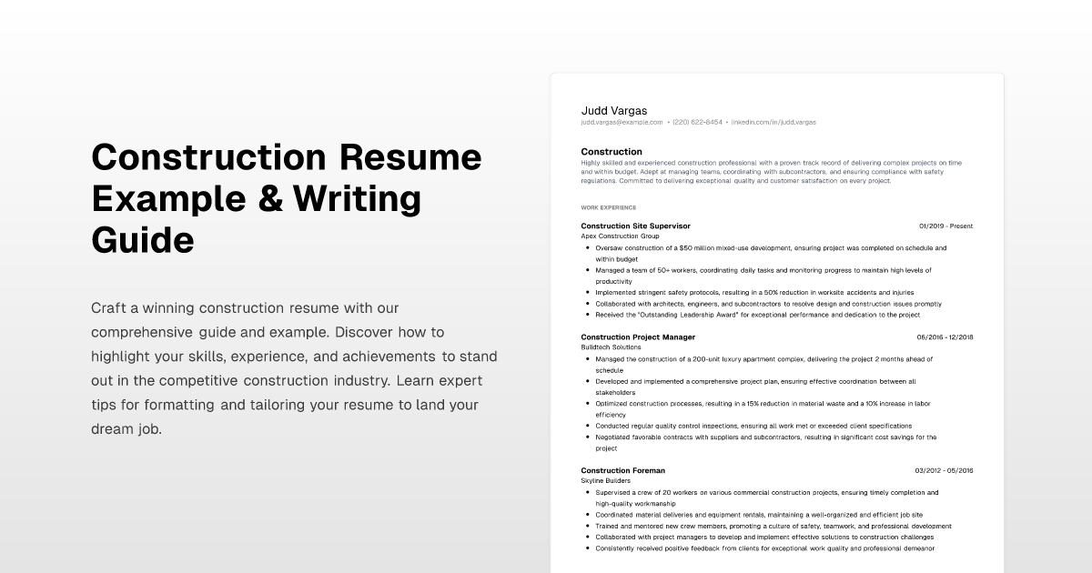 Construction Resume Example & Writing Guide