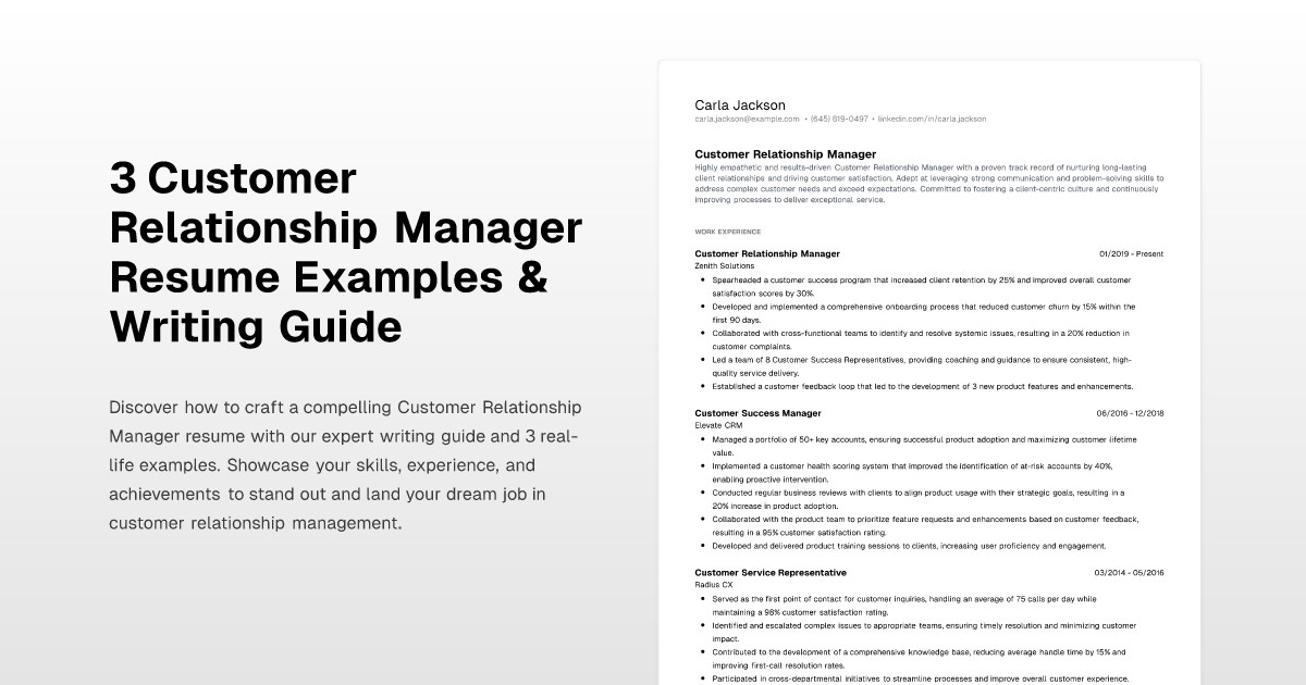 3 Customer Relationship Manager Resume Examples & Writing Guide