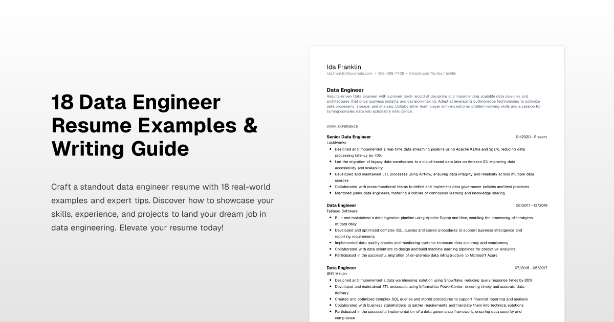 18 Data Engineer Resume Examples & Writing Guide