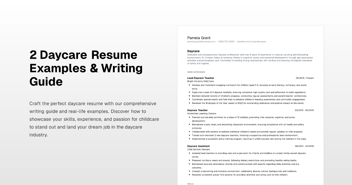 2 Daycare Resume Examples & Writing Guide