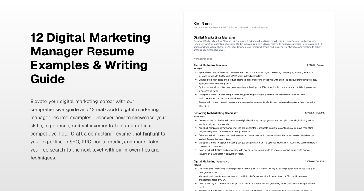 12 Digital Marketing Manager Resume Examples & Writing Guide