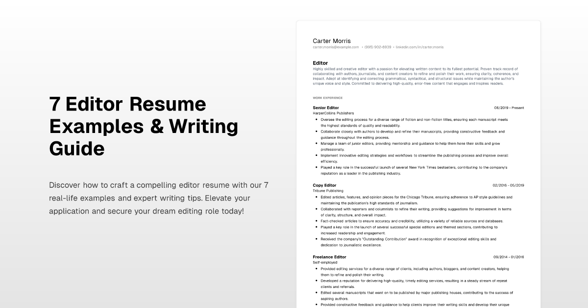 7 Editor Resume Examples & Writing Guide