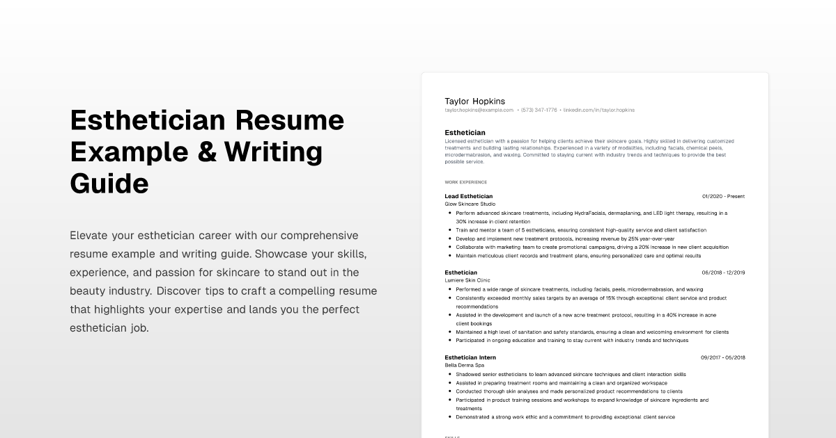 Esthetician Resume Example & Writing Guide