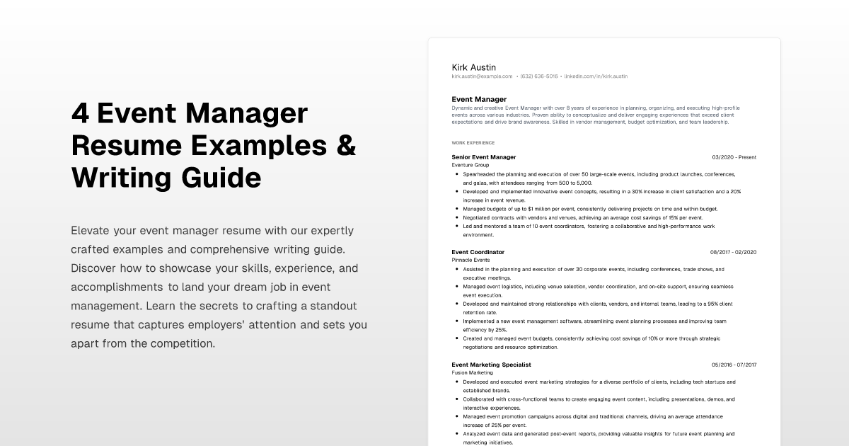 4 Event Manager Resume Examples & Writing Guide