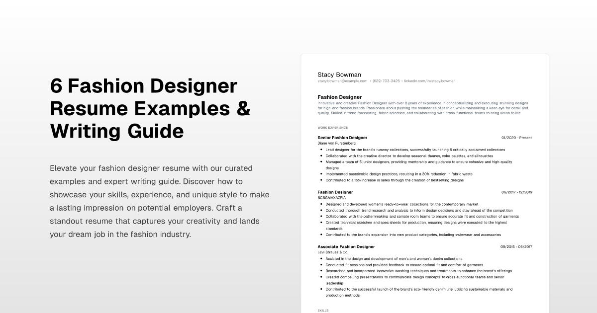 6 Fashion Designer Resume Examples & Writing Guide