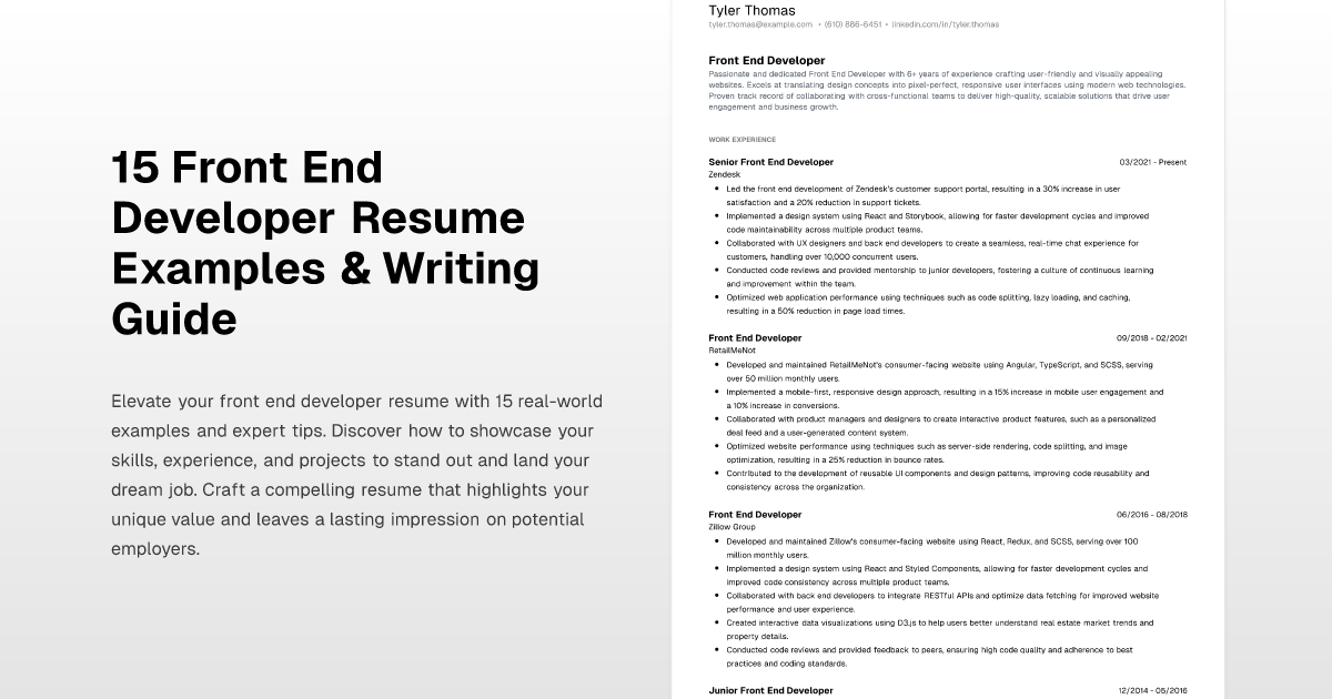 15 Front End Developer Resume Examples & Writing Guide 15 Front End Developer Resume Examples & Writing Guide