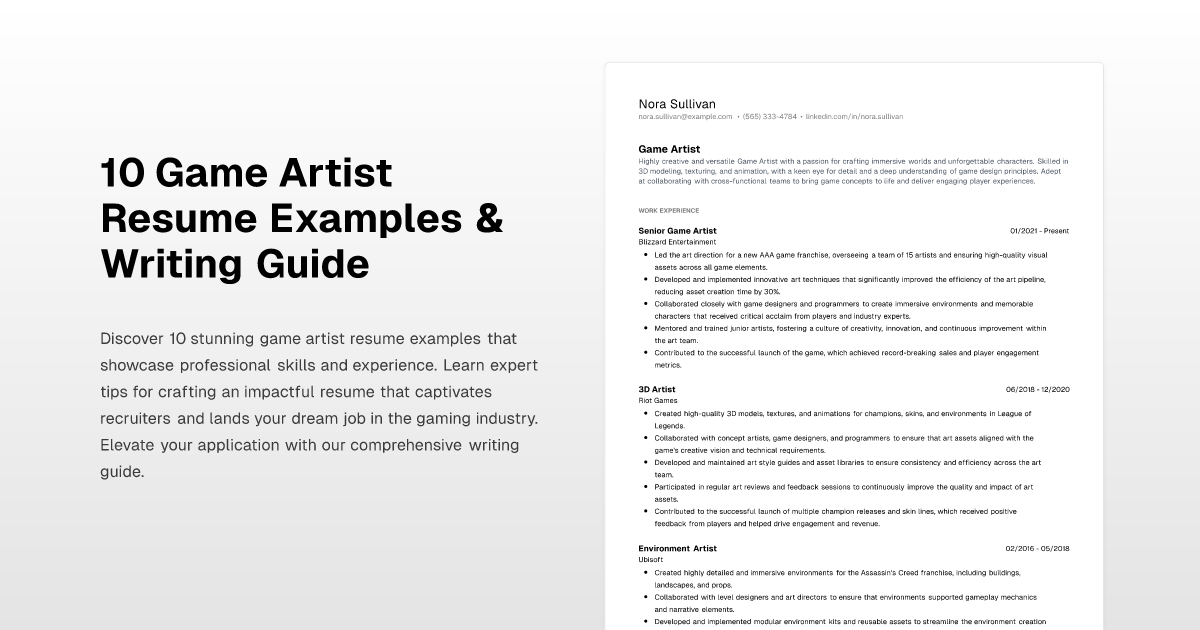 10 Game Artist Resume Examples & Writing Guide