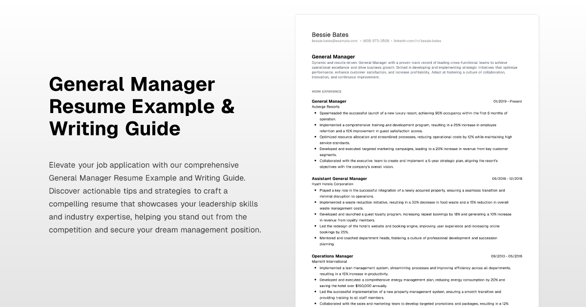 General Manager Resume Example & Writing Guide