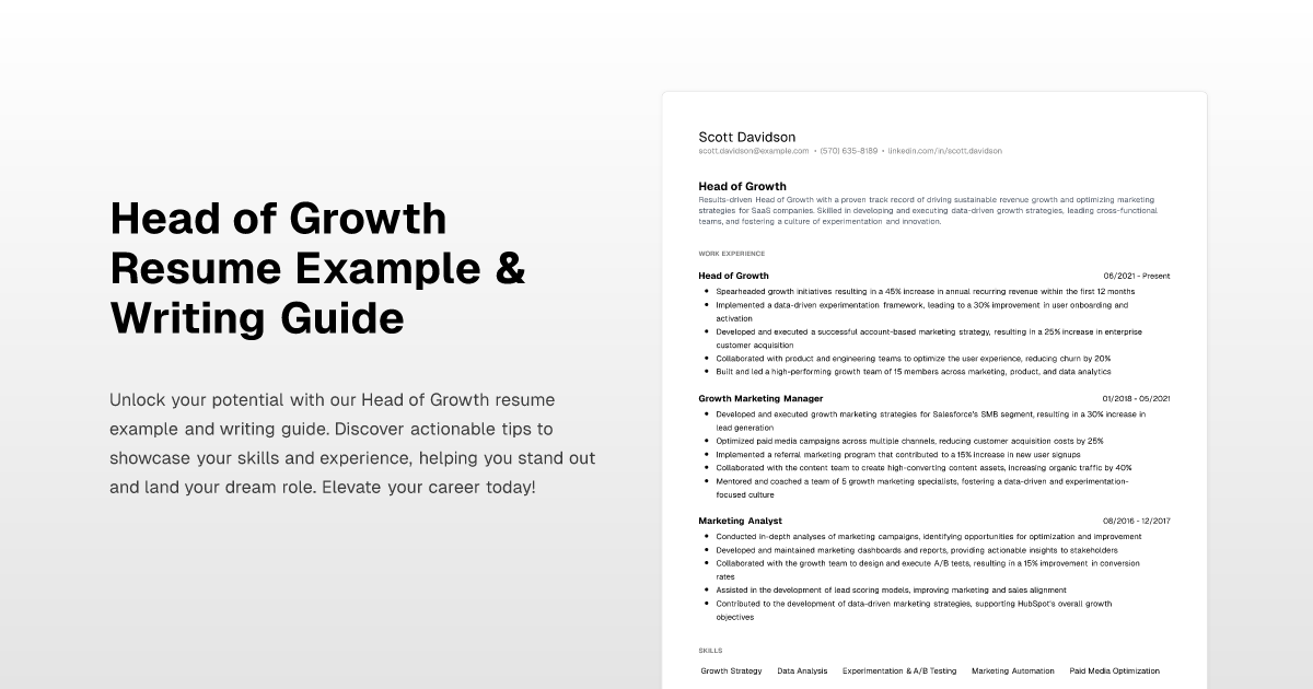 Head of Growth Resume Example & Writing Guide