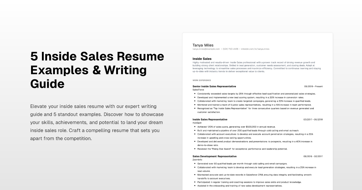 5 Inside Sales Resume Examples & Writing Guide