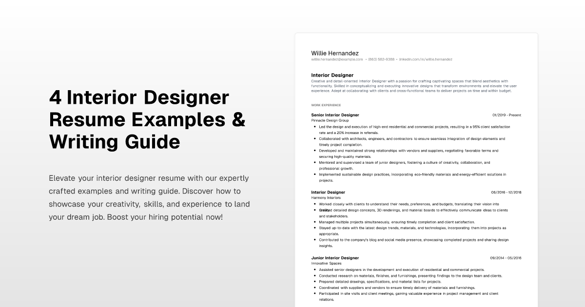 4 Interior Designer Resume Examples & Writing Guide