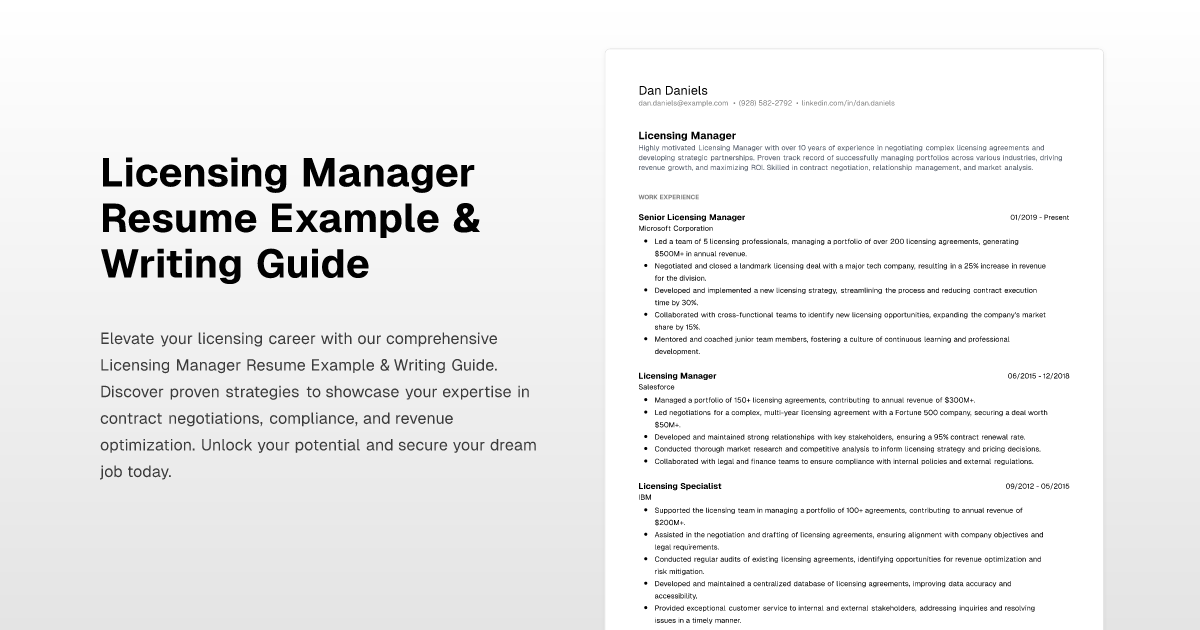 Licensing Manager Resume Example & Writing Guide