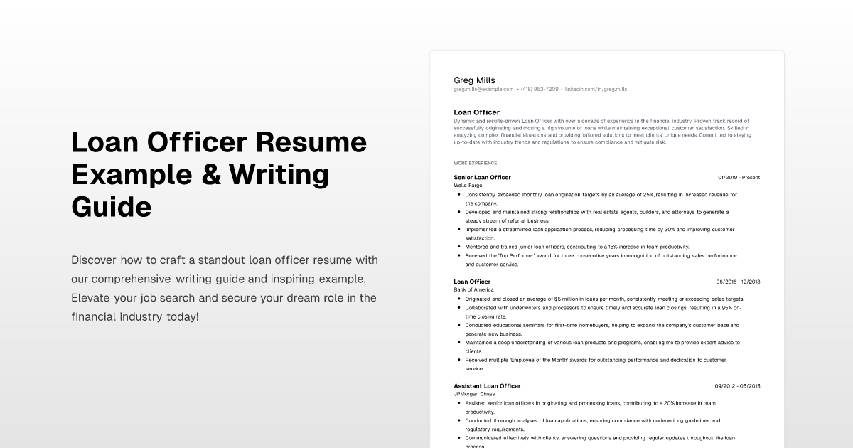 Loan Officer Resume Example & Writing Guide