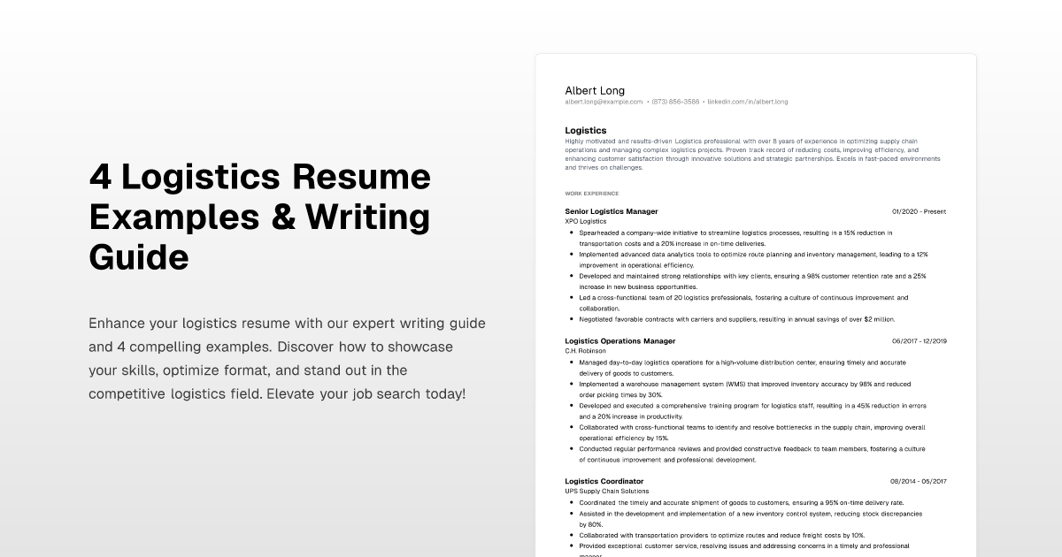 4 Logistics Resume Examples & Writing Guide