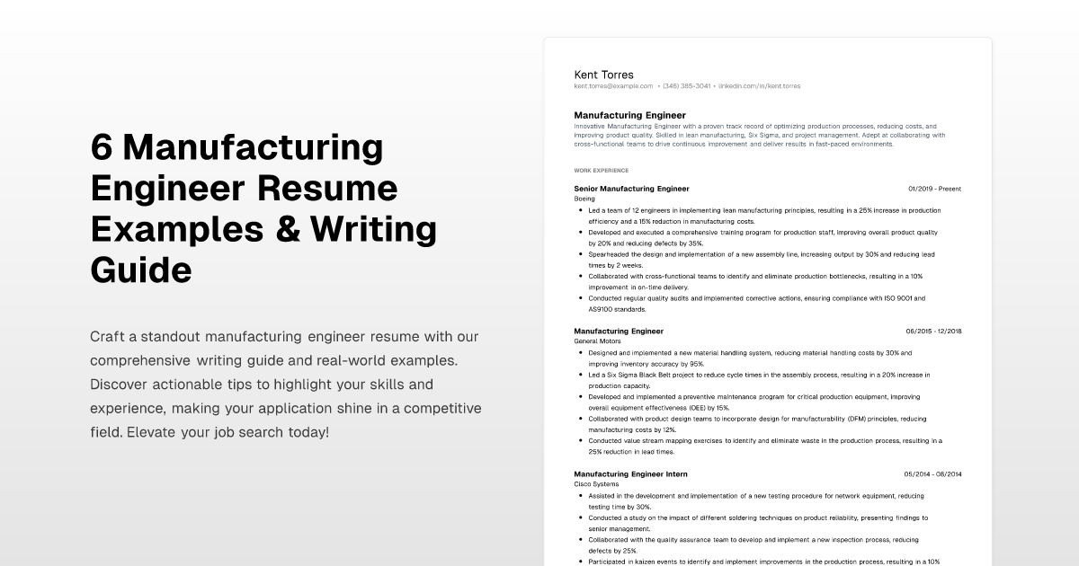 6 Manufacturing Engineer Resume Examples & Writing Guide
