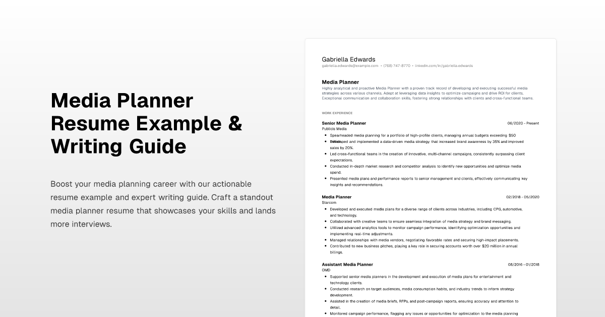Media Planner Resume Example & Writing Guide