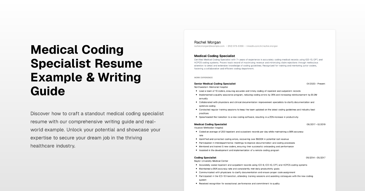 Medical Coding Specialist Resume Example & Writing Guide