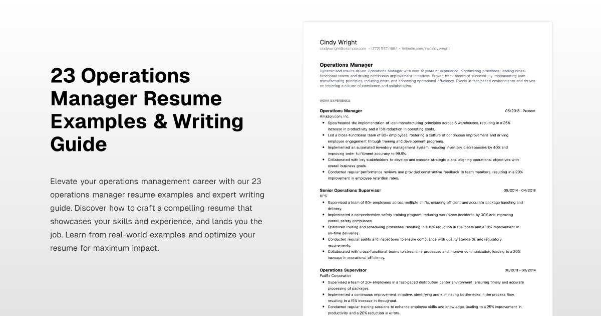 23 Operations Manager Resume Examples & Writing Guide