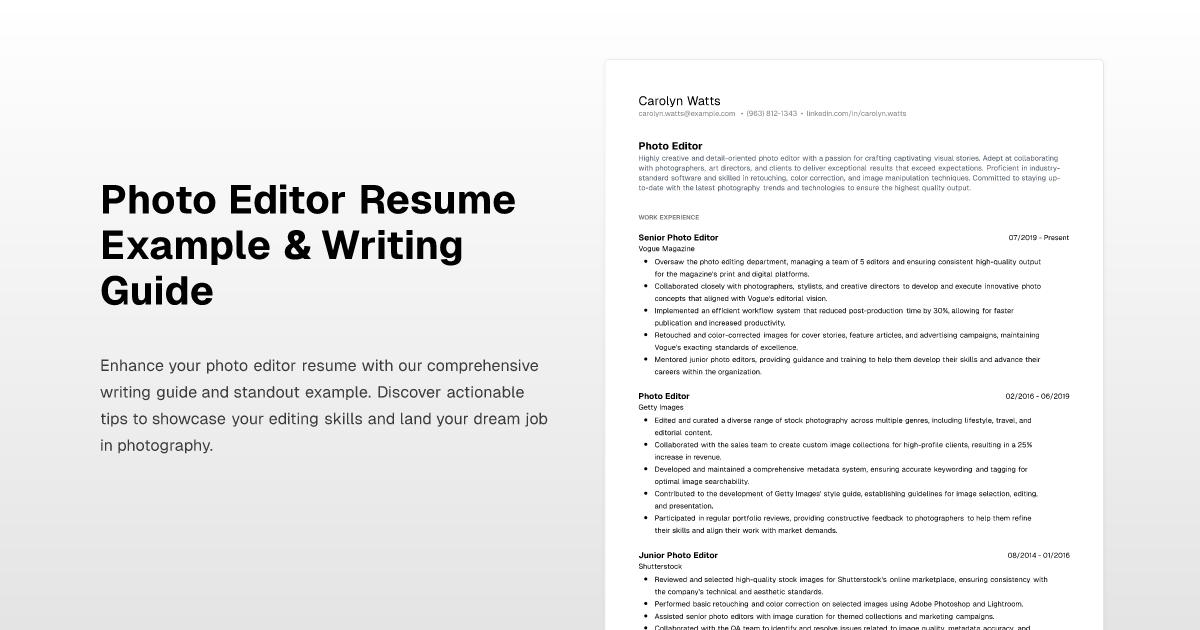 Photo Editor Resume Example & Writing Guide