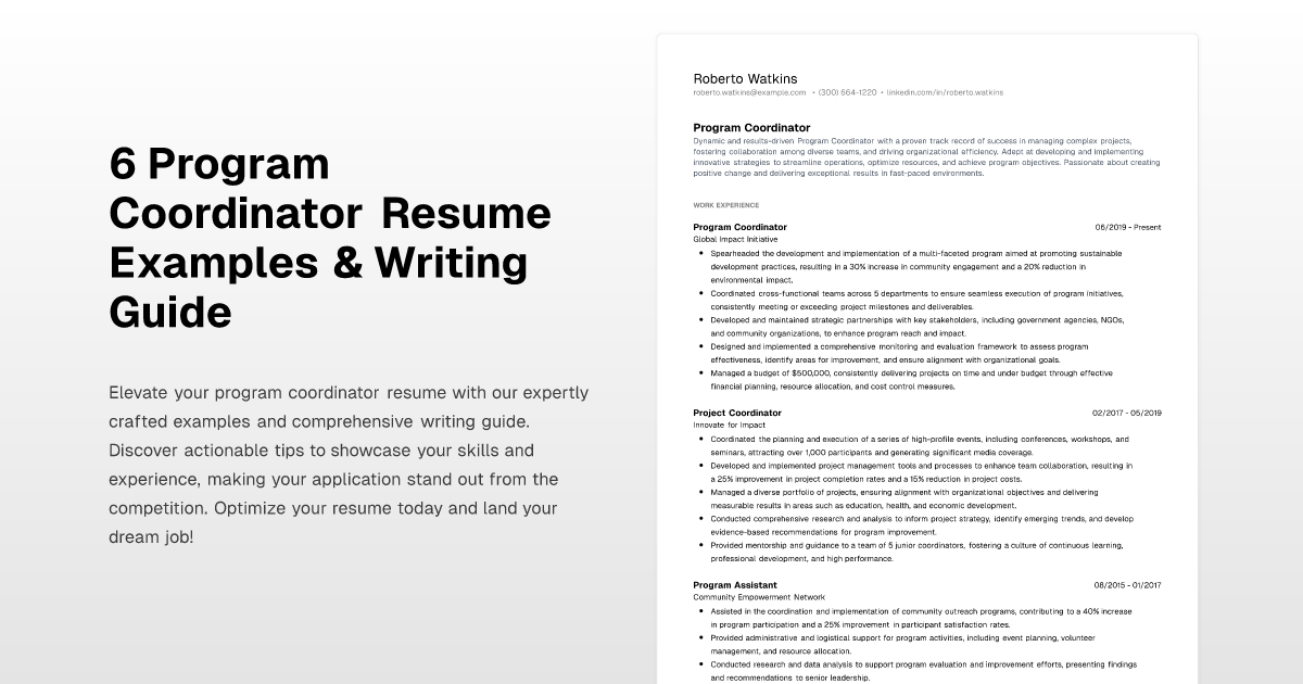6 Program Coordinator Resume Examples & Writing Guide 6 Program Coordinator Resume Examples & Writing Guide