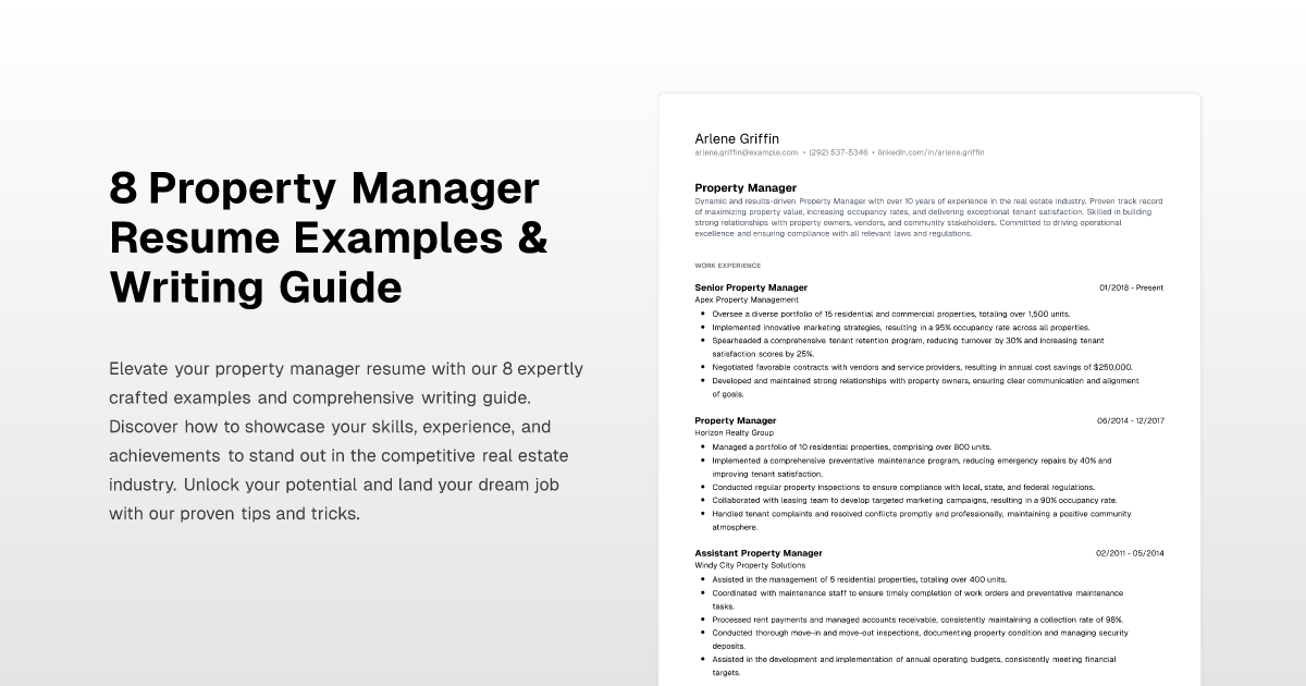8 Property Manager Resume Examples & Writing Guide