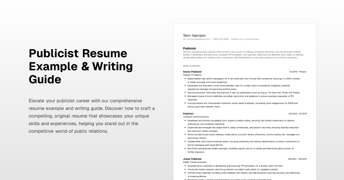 Publicist Resume Example & Writing Guide