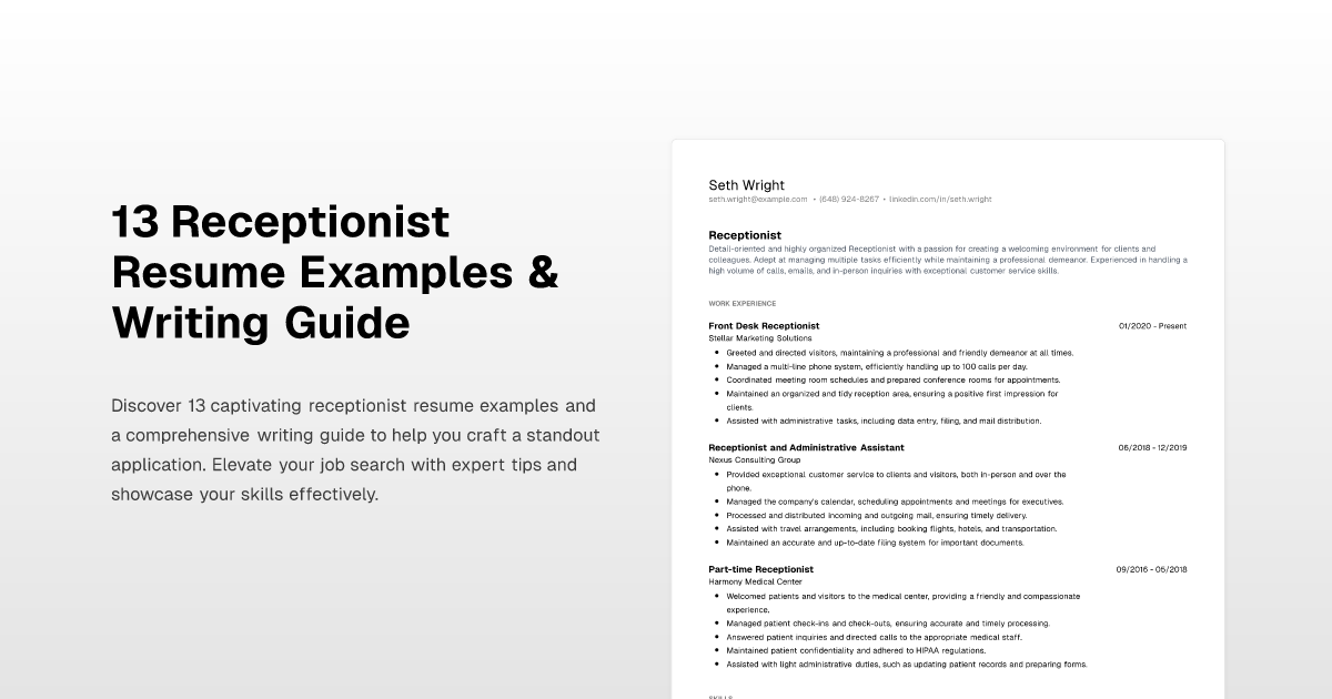 13 Receptionist Resume Examples & Writing Guide