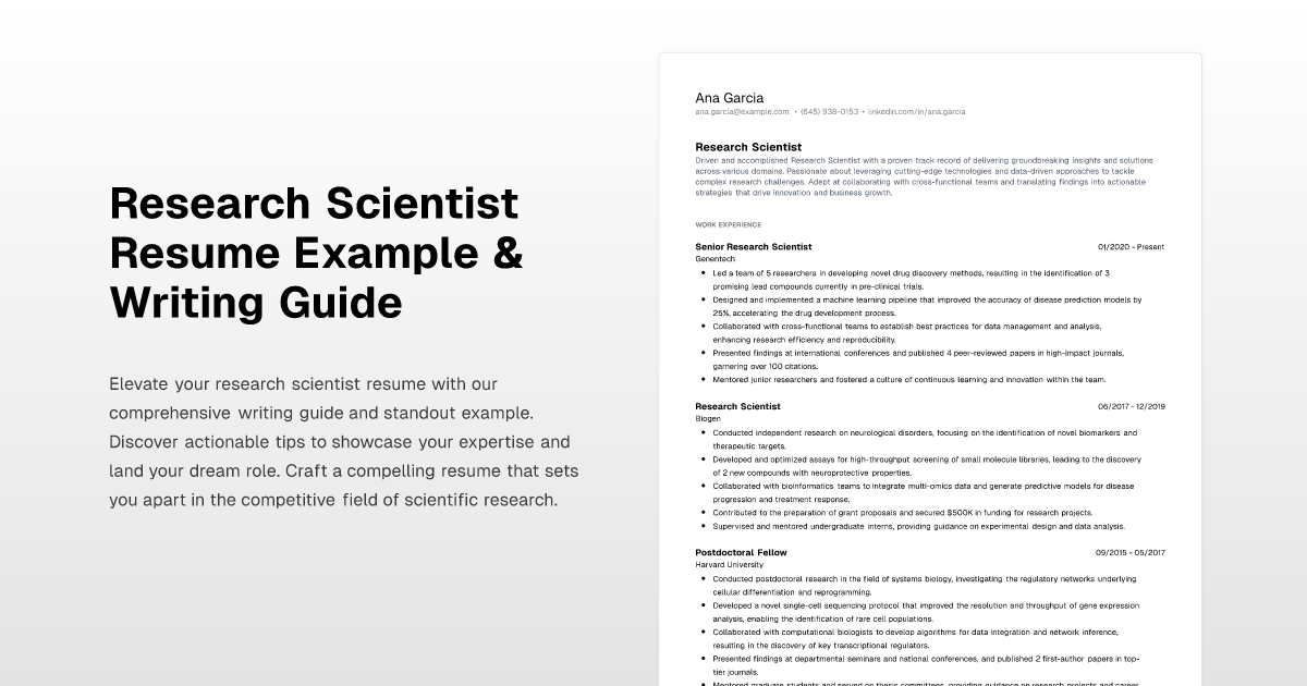 Research Scientist Resume Example & Writing Guide