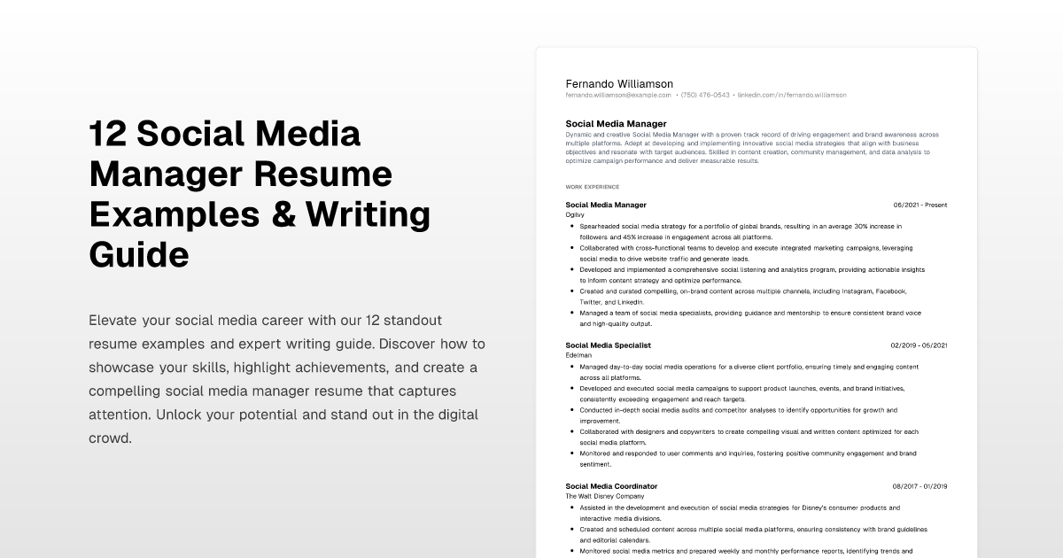 12 Social Media Manager Resume Examples & Writing Guide