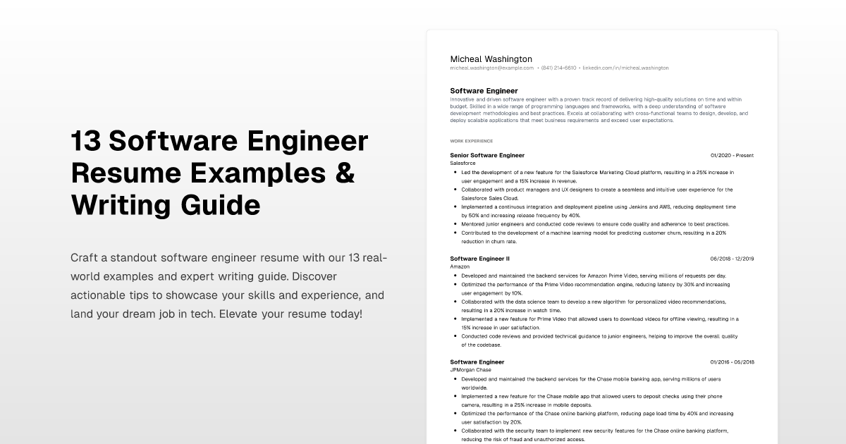 13 Software Engineer Resume Examples & Writing Guide