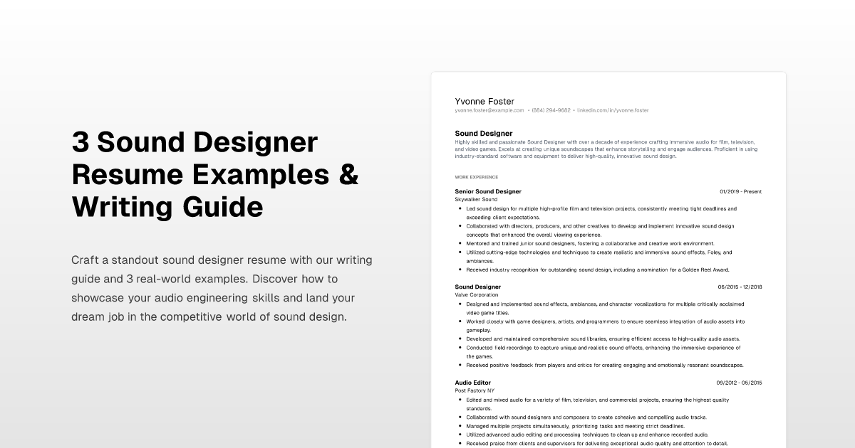 3 Sound Designer Resume Examples & Writing Guide